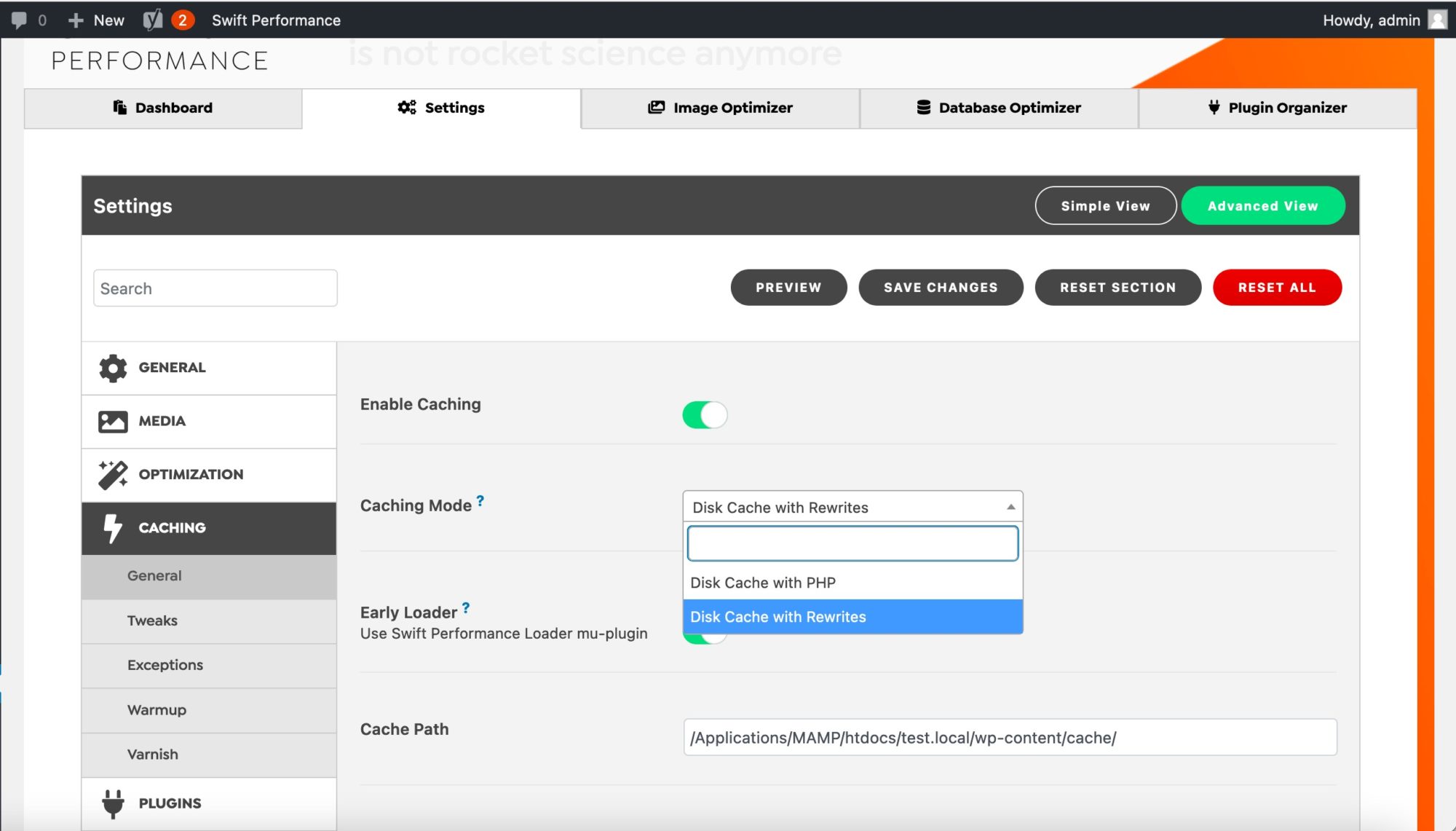 Caching Mode – Swift Performance