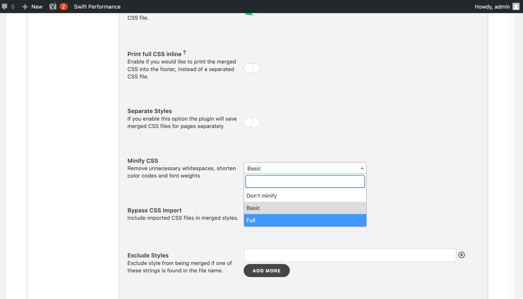 Minify Css Swift Performance